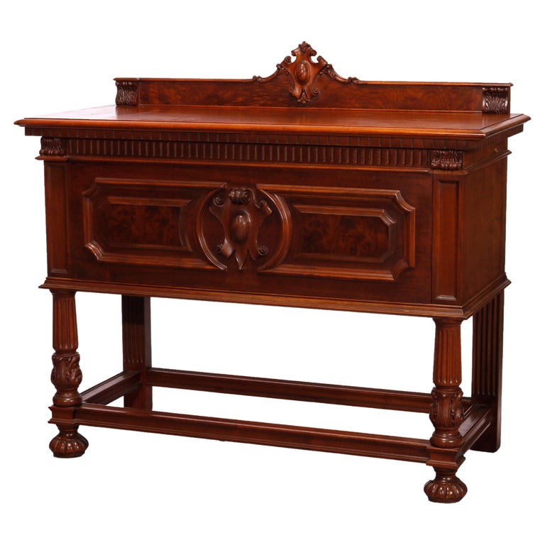 Antique Neoclassical Carved Mahogany and Burl Server circa 1930 For ...