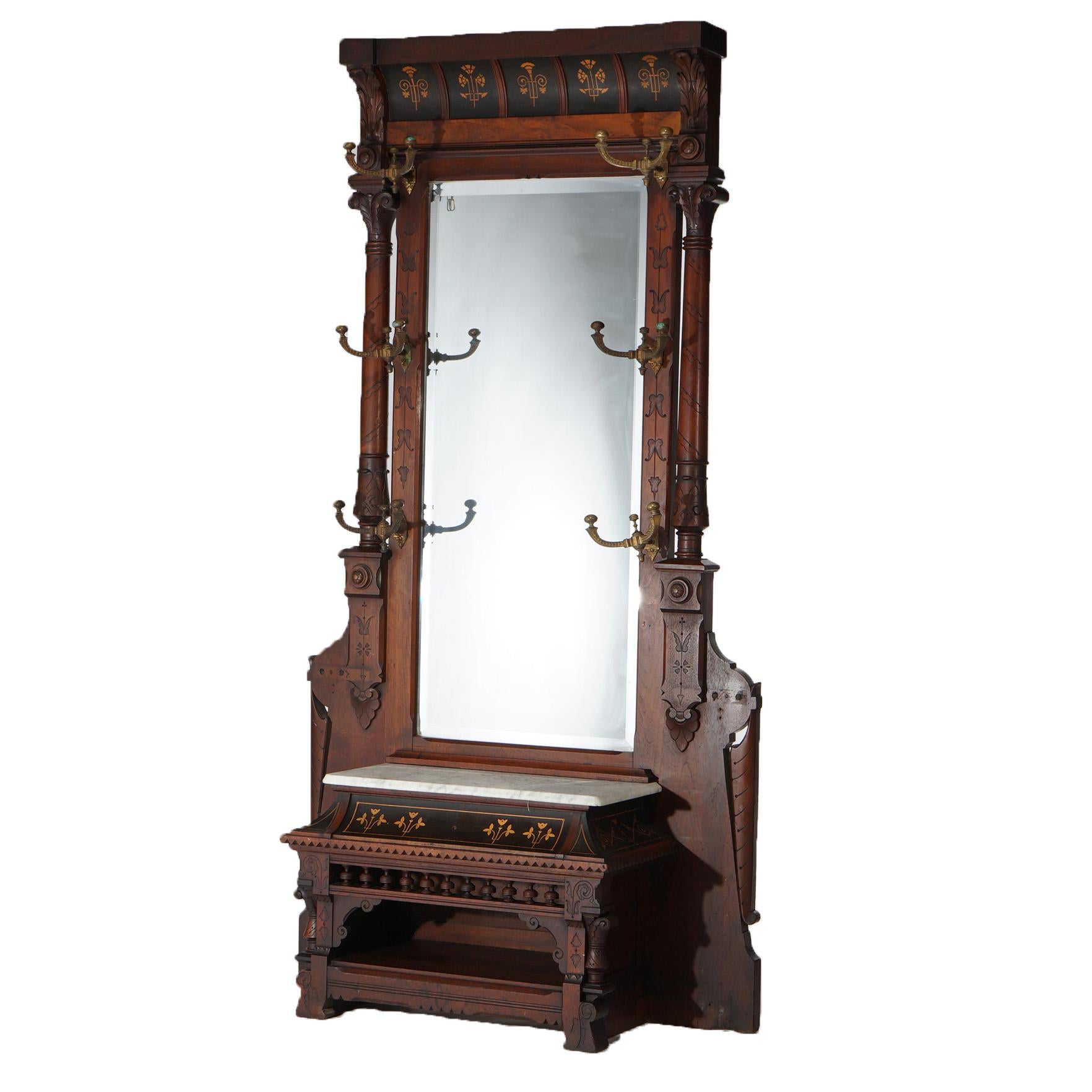 Antique Neoclassical Kimble and Cabus Carved Walnut and Burl Hall ...