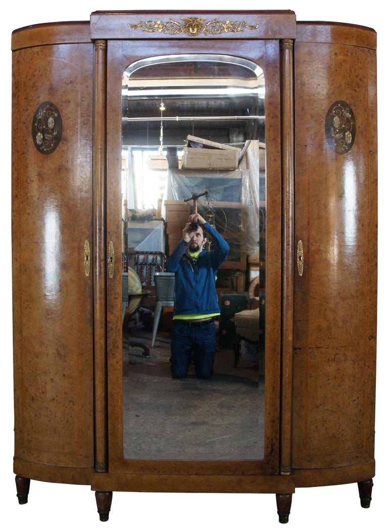 Antique Neoclassical Olive Burl Walnut Knockdown Armoire Wardrobe ...