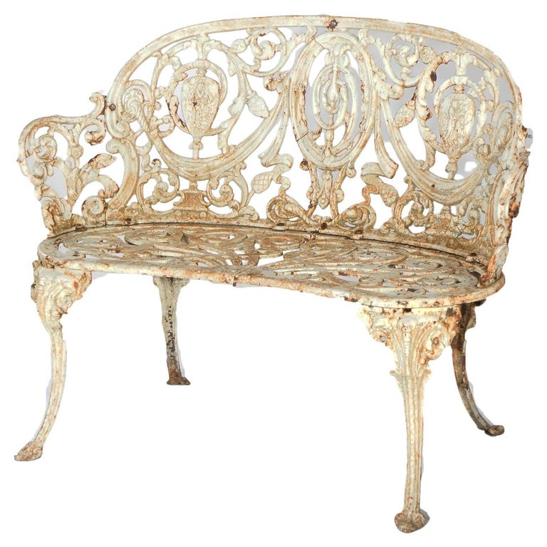 Antique Neoclassical Painted Cast Iron Cameo Garden Bench, circa 1920 ...