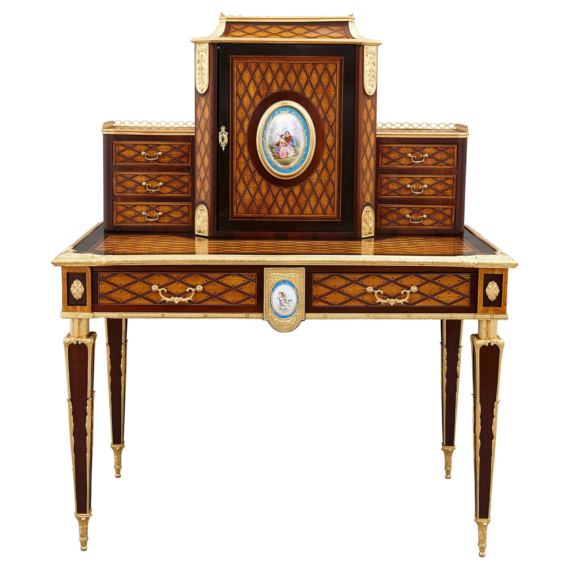 Louis XVI Style Mahogany, Satinwood, Ebony and Ormolu Writing Desk by D ...