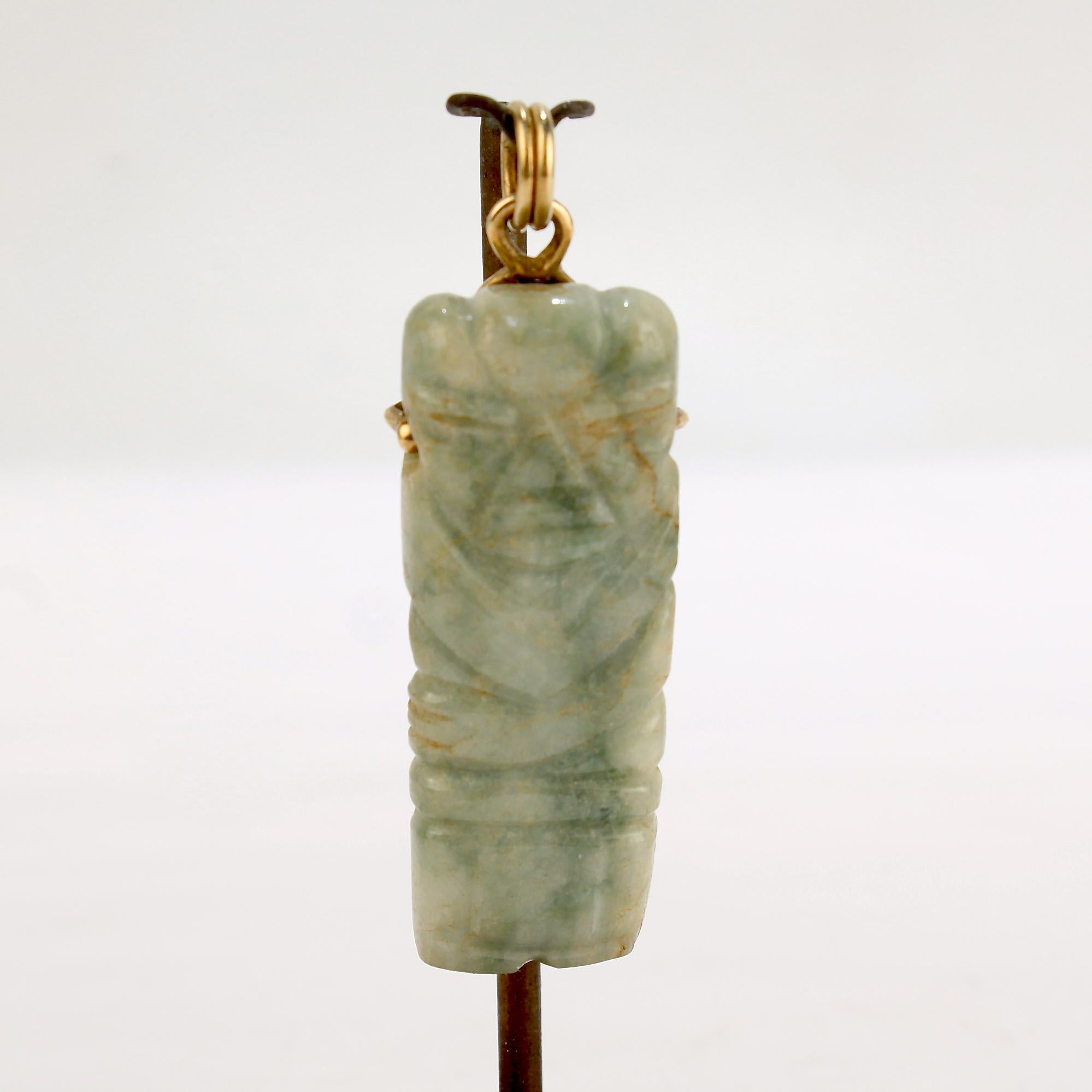 Antique Nephrite Jade and 14K Gold Pre-Columbian Mixtec Style Figurine ...