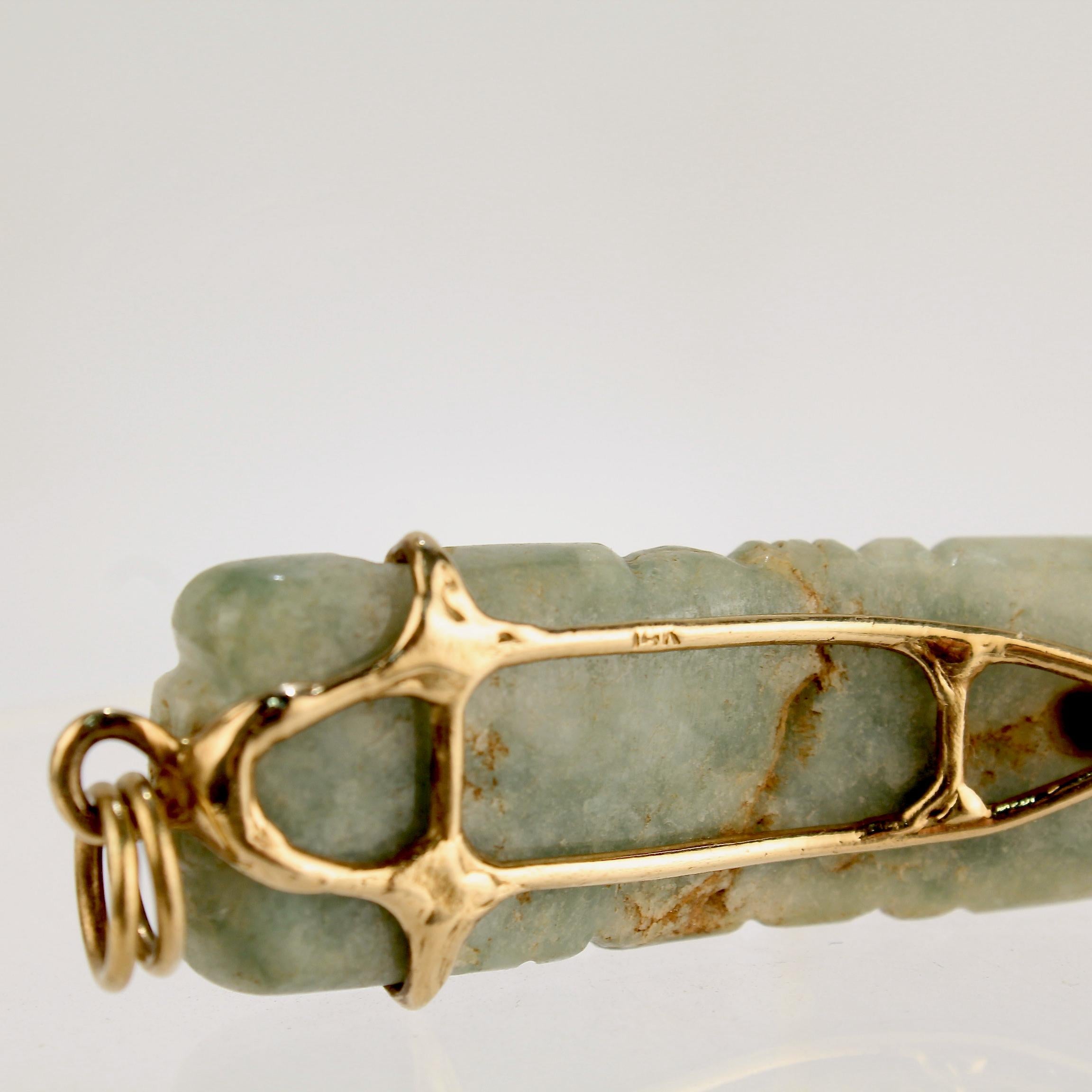 Antique Nephrite Jade and 14K Gold Pre-Columbian Mixtec Style Figurine ...