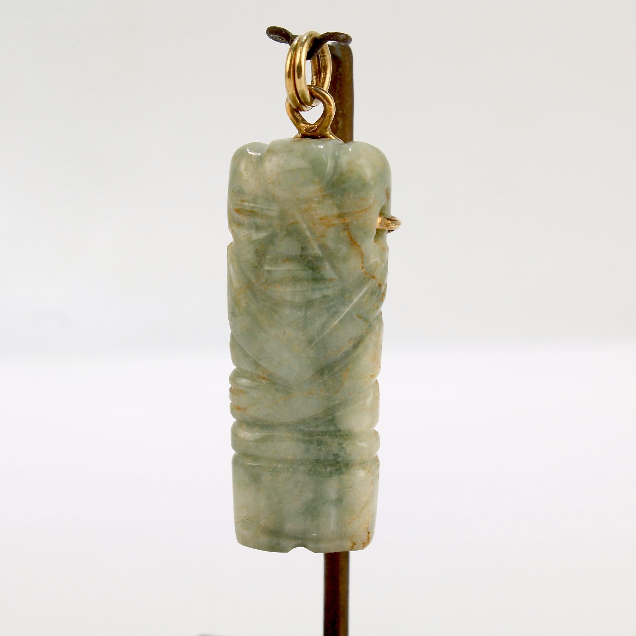 Antique Nephrite Jade and 14K Gold Pre-Columbian Mixtec Style Figurine ...