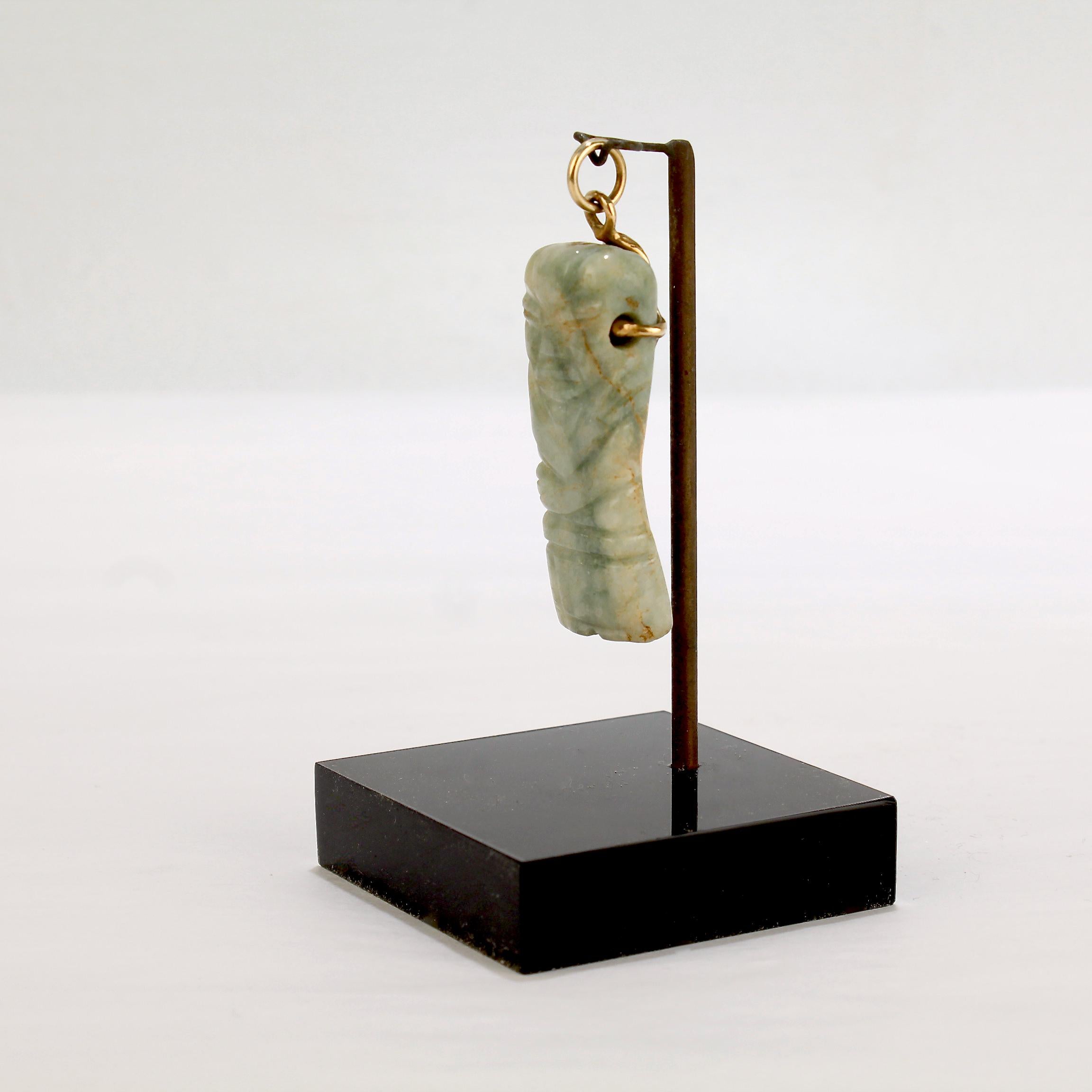 Antique Nephrite Jade and 14K Gold Pre-Columbian Mixtec Style Figurine ...