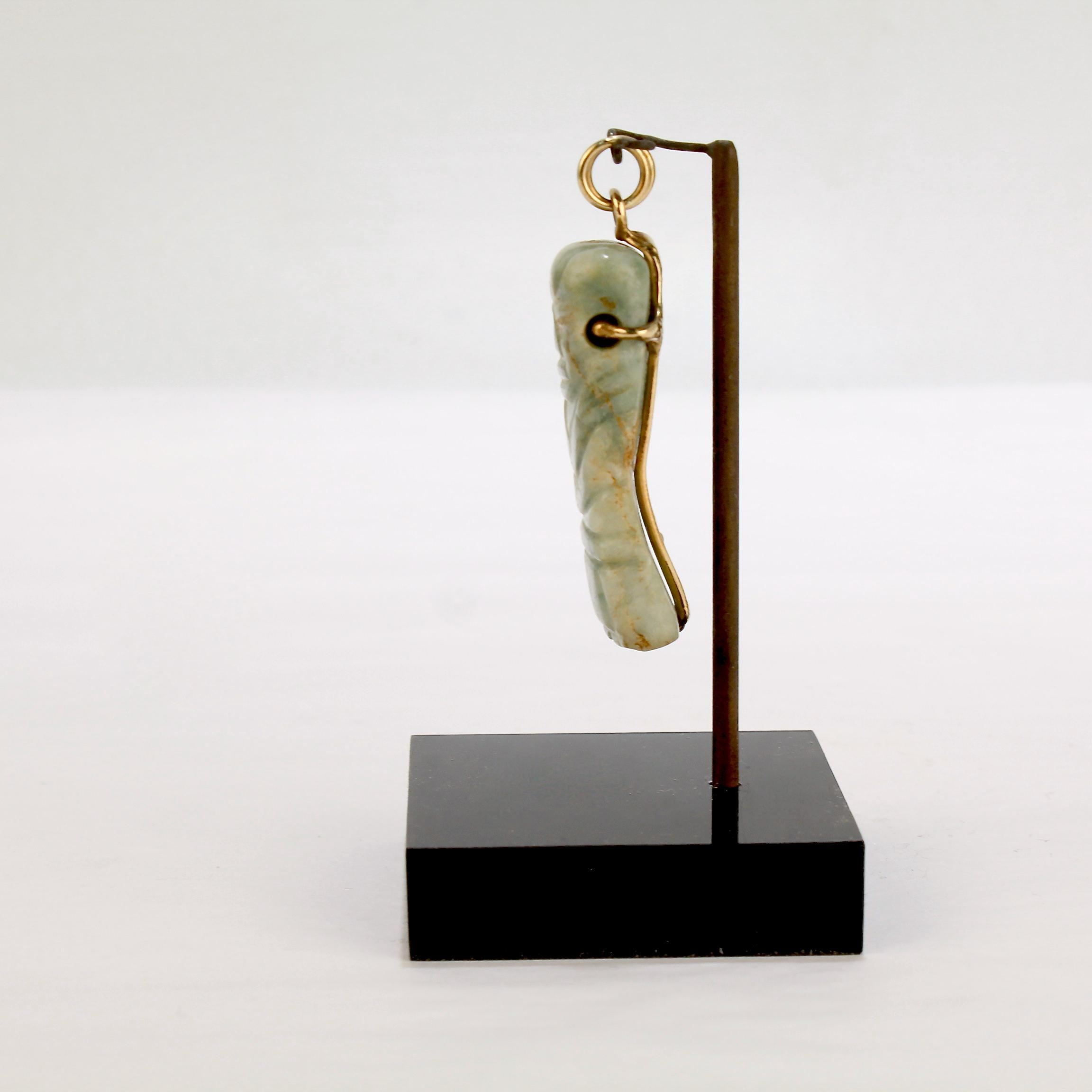 Antique Nephrite Jade and 14K Gold Pre-Columbian Mixtec Style Figurine ...