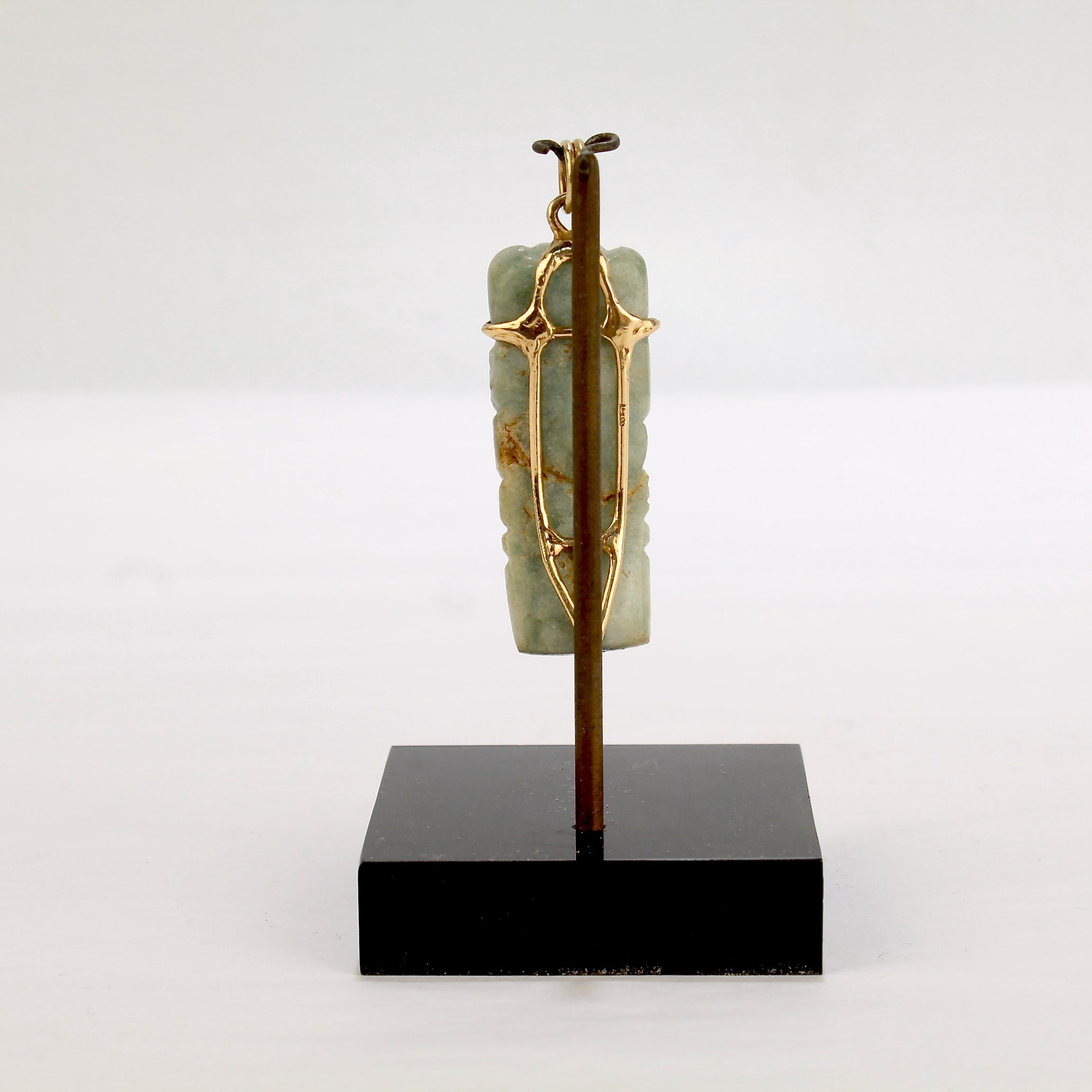 Antique Nephrite Jade and 14K Gold Pre-Columbian Mixtec Style Figurine ...