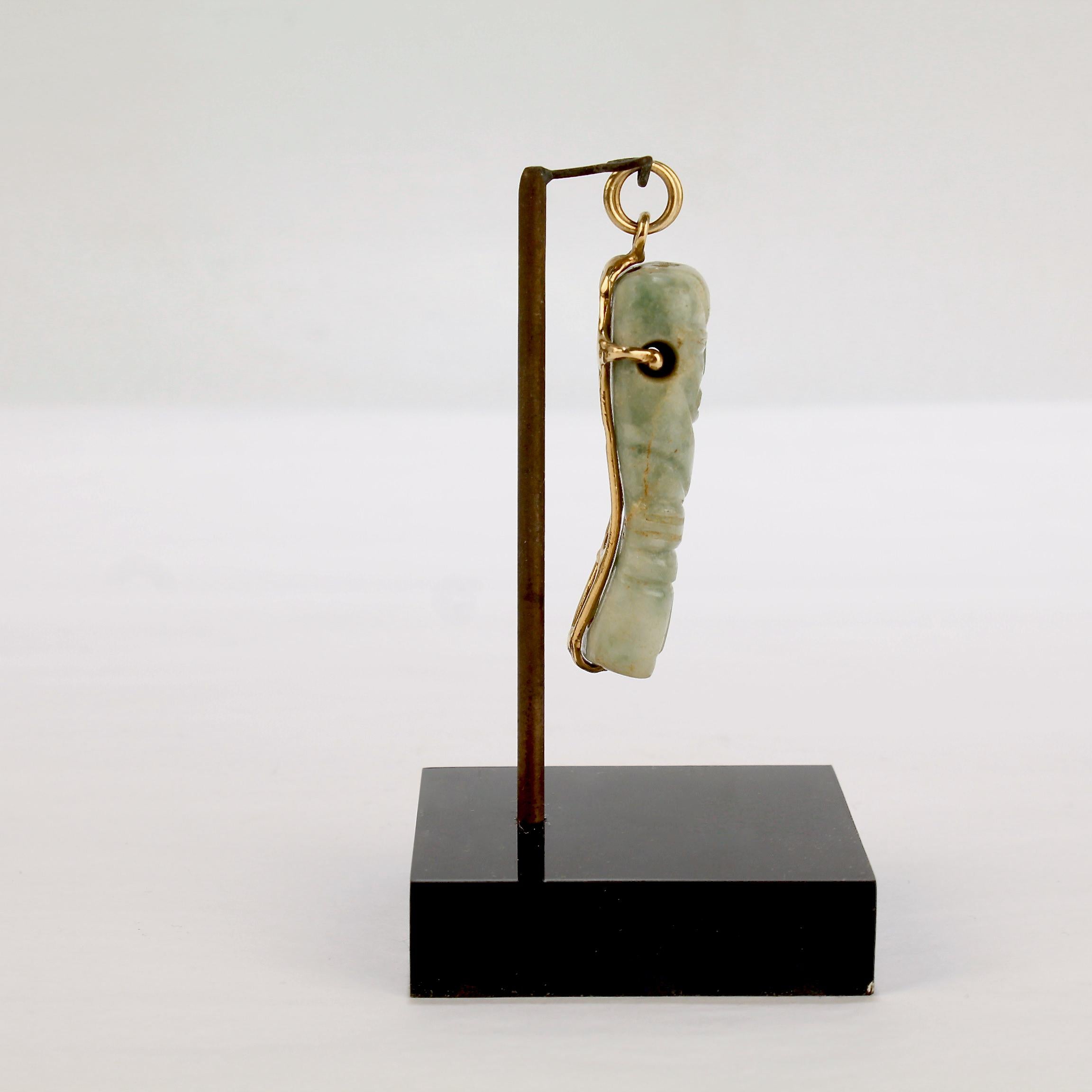 Antique Nephrite Jade and 14K Gold Pre-Columbian Mixtec Style Figurine ...