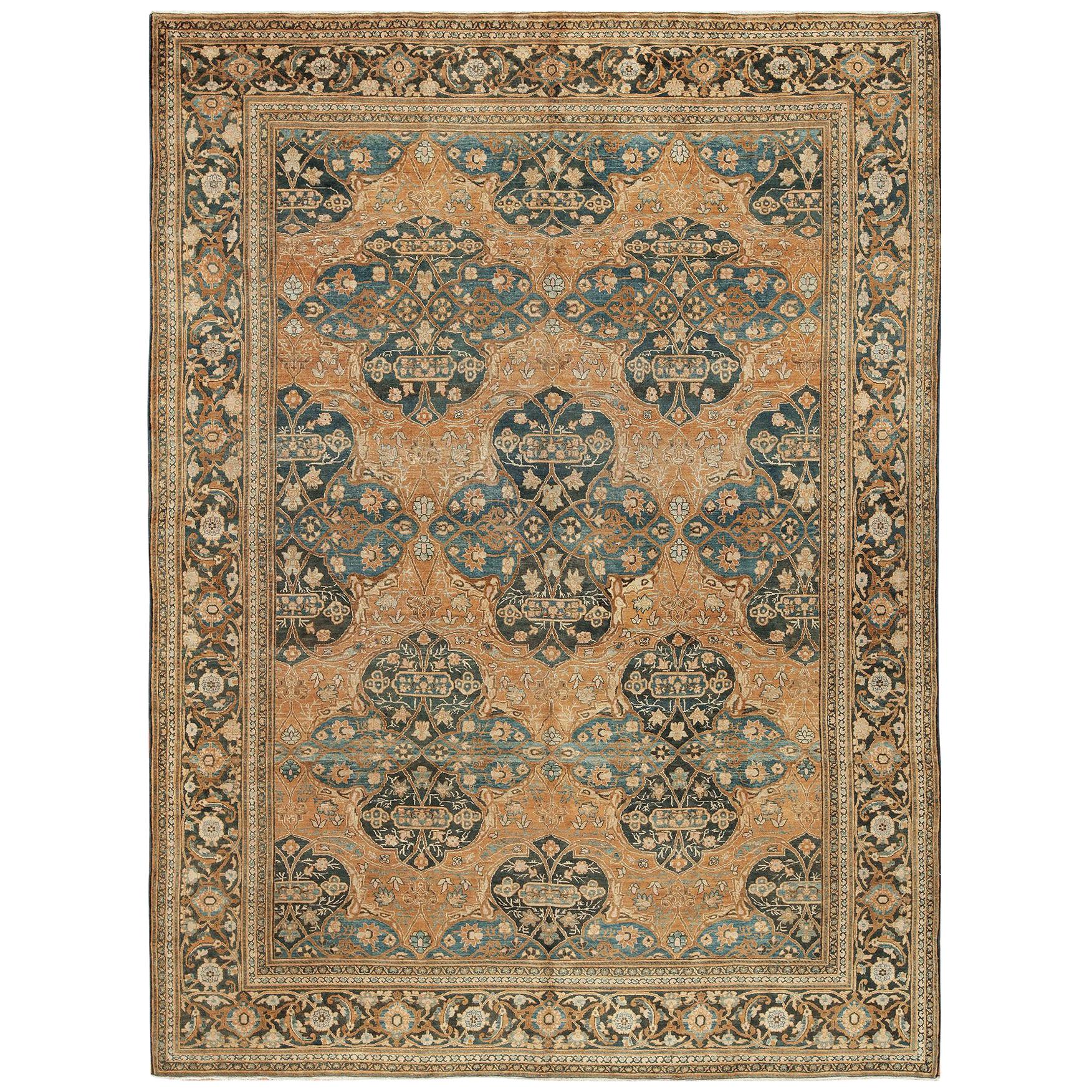 Antique Neutral Earth Tone Color Persian Khorassan Rug. Size: 9 ft x 12 ...