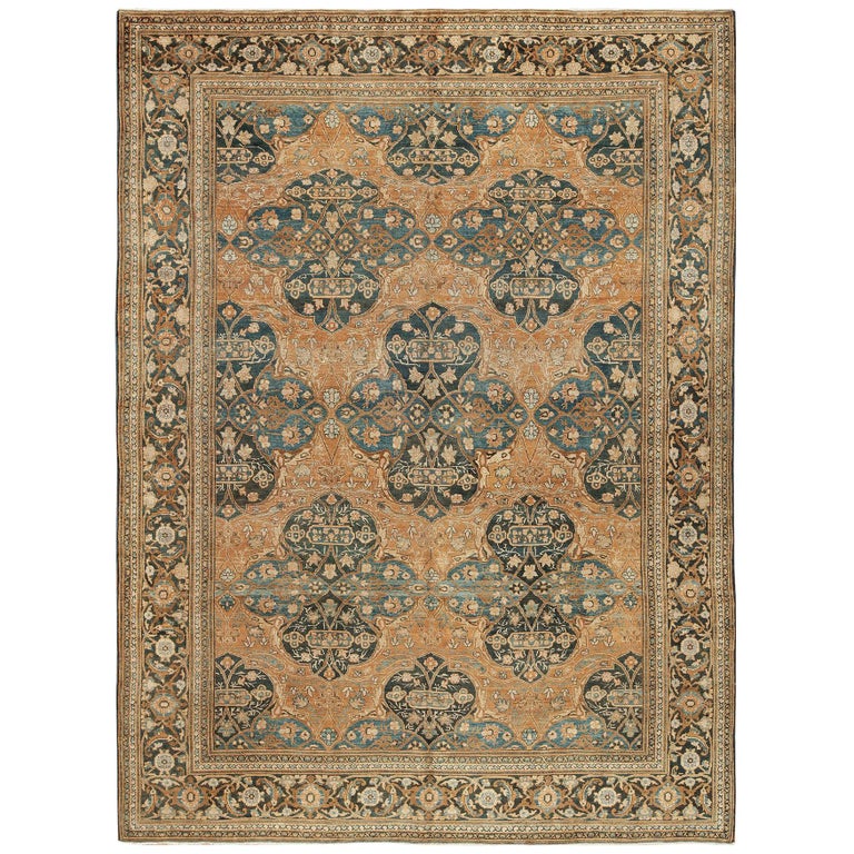 Antique Neutral Earth Tone Color Persian Khorassan Rug. Size: 9 ft x 12 ...