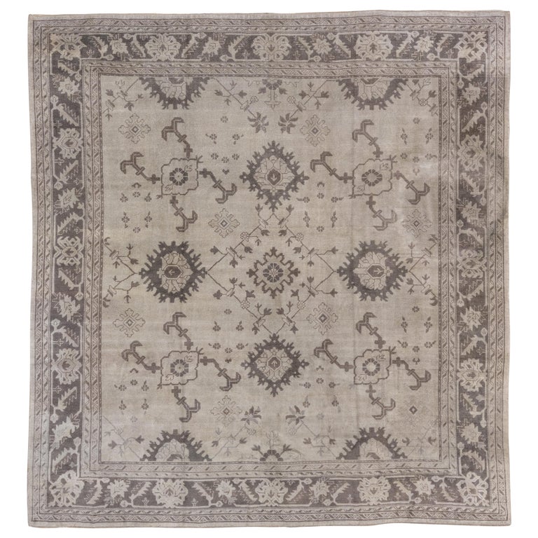 Antique Neutral Oushak Square Rug, circa 1920s, Neutral Palette at 1stDibs