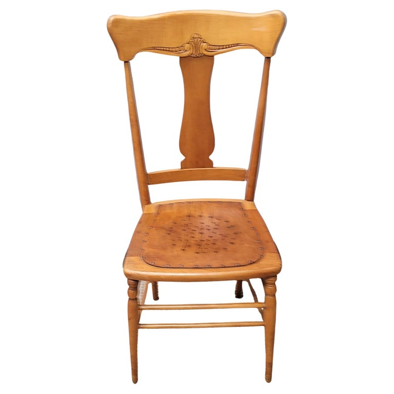 Antique New England T-Back Punch Holes Seat Maple Chair, 1880s For Sale ...