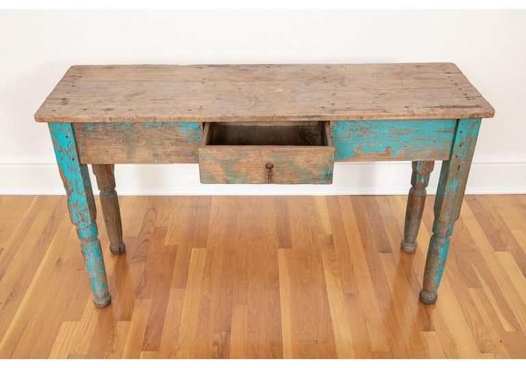 Antique New Mexican, Console Table in Original Turquoise Paint For Sale ...