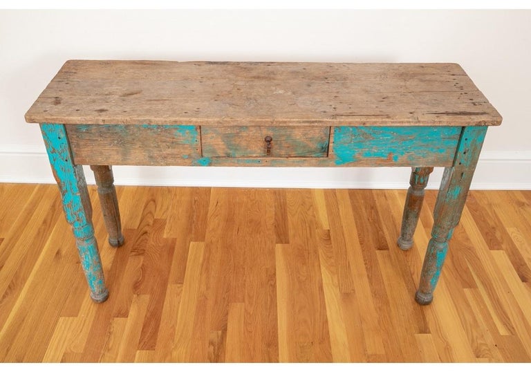 Antique New Mexican, Console Table in Original Turquoise Paint For Sale ...
