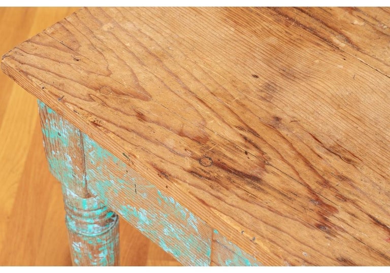 Antique New Mexican Pine Work Table With Original Turquoise Paint For ...