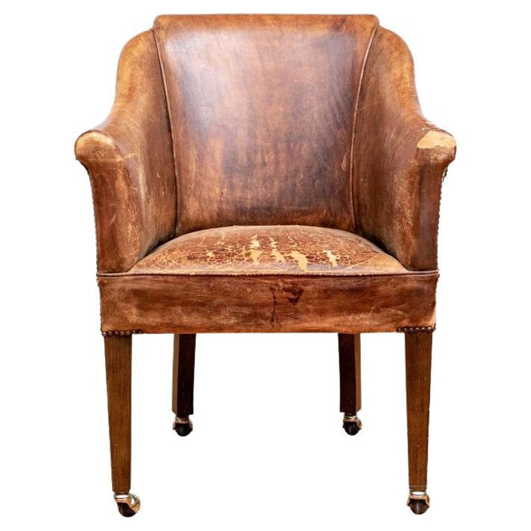 Antique Newel Leather Library Chair at 1stDibs