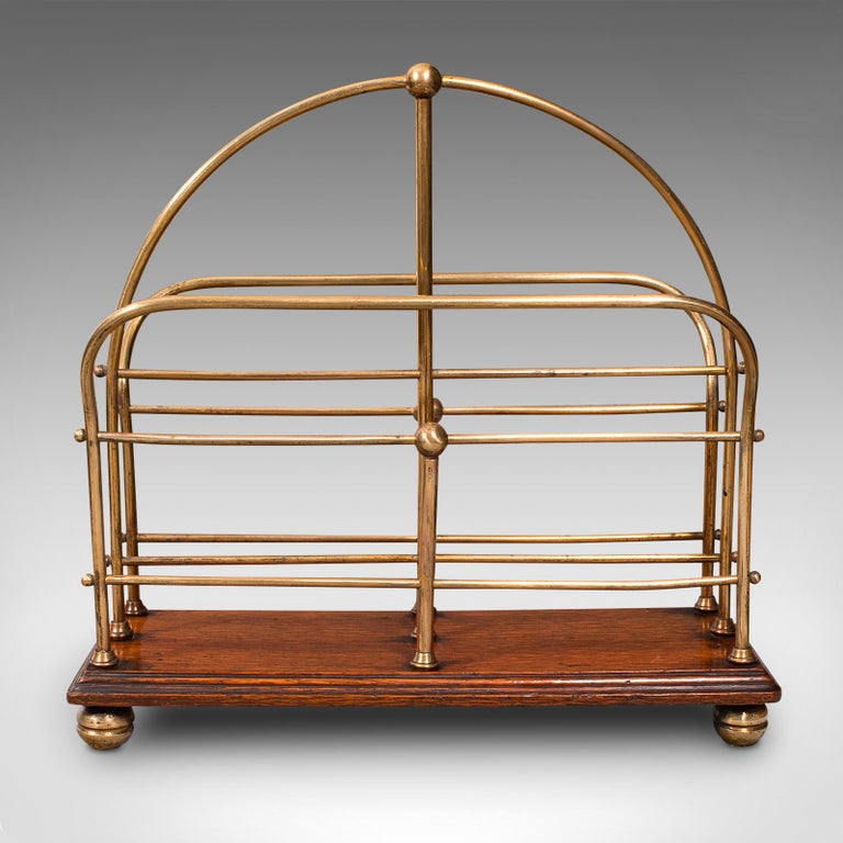 Antique Newspaper Rack, English, Oak, Brass, Magazine, Letter Stand ...