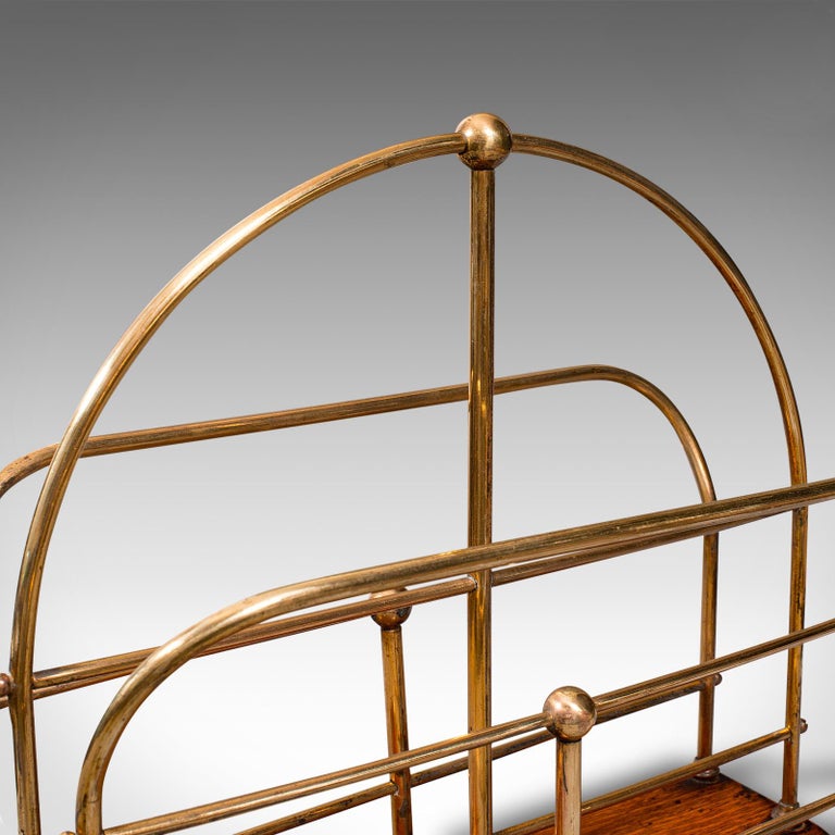 Antique Newspaper Rack, English, Oak, Brass, Magazine, Letter Stand ...
