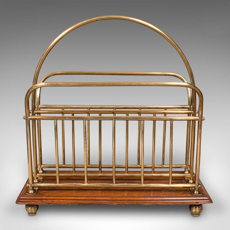Antique Newspaper Stand, English, Oak, Brass, Magazine, Letter Rack ...