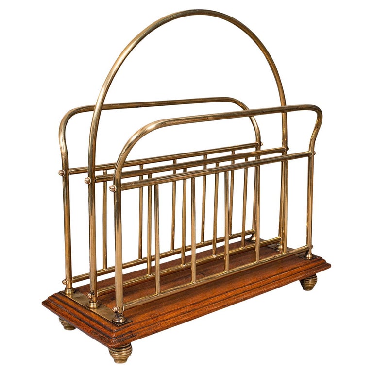 Antique Newspaper Stand, English, Oak, Brass, Magazine, Letter Rack ...