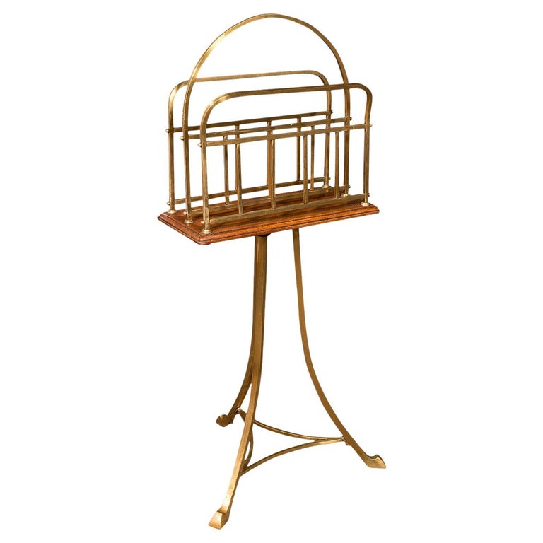 Antique Newspaper Stand, English, Oak, Brass, Magazine Rack, Victorian ...