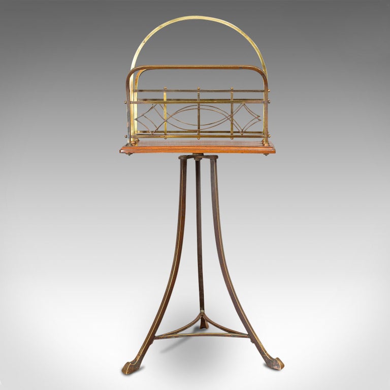 Antique Newspaper Stand, French, Walnut, Brass, Magazine, Music Rack ...
