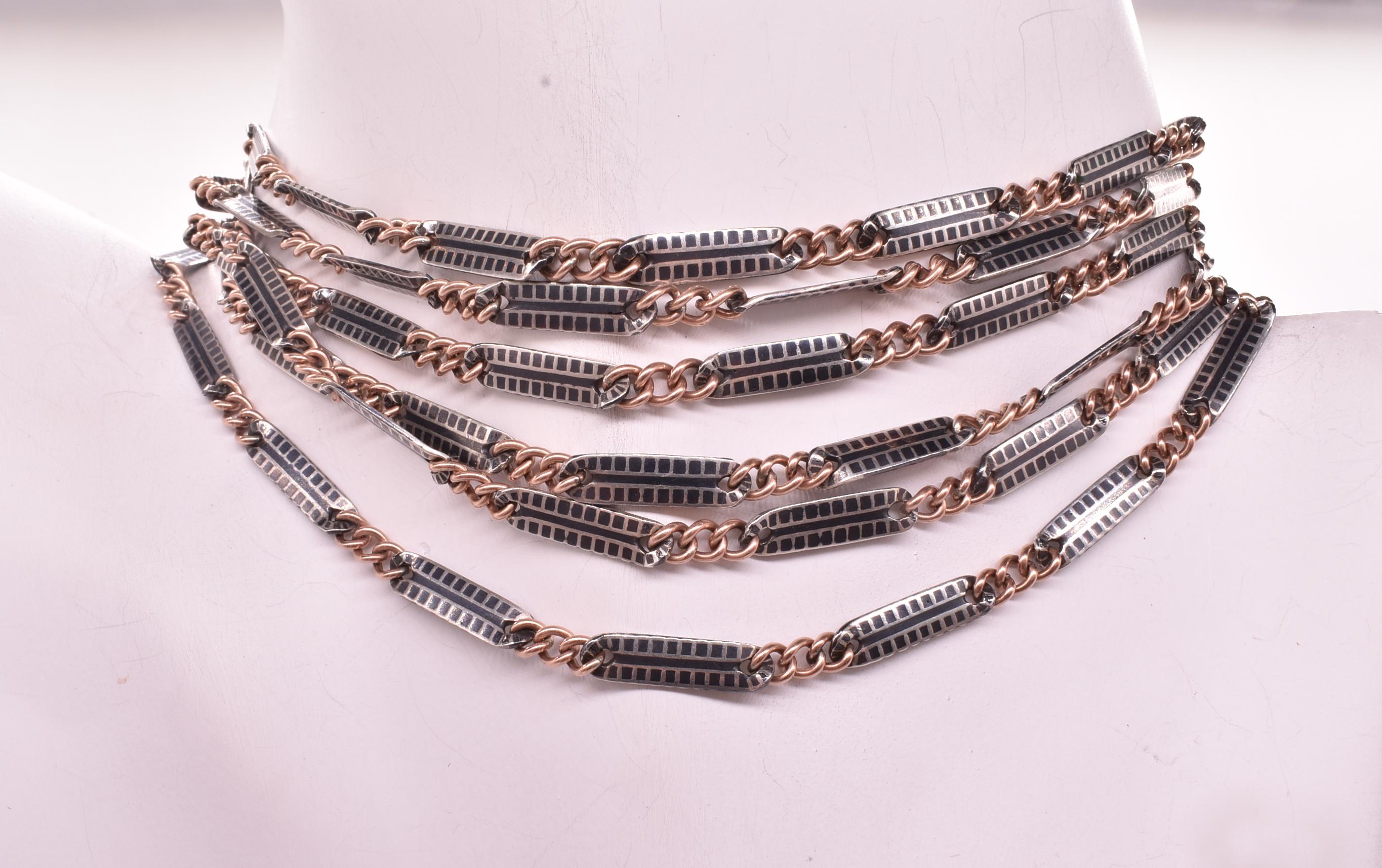 Antique Niello and Rose Gold Fetter Link Watch Chain, circa 1900 For ...