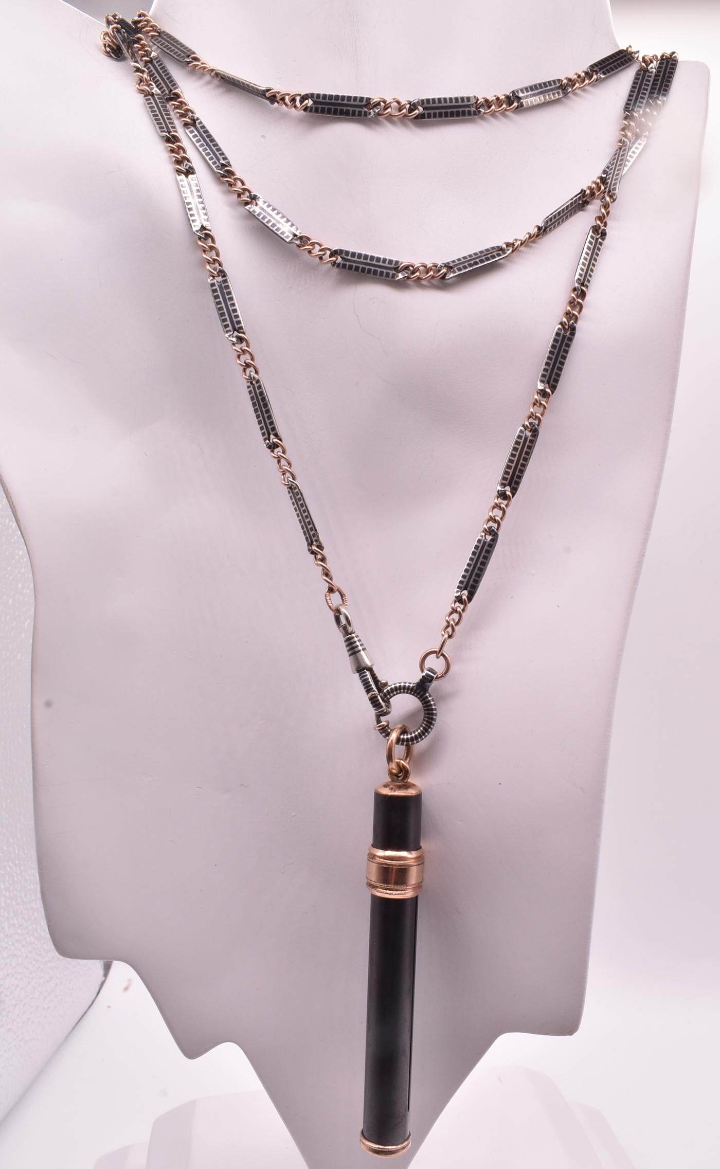 Antique Niello and Rose Gold Fetter Link Watch Chain, circa 1900 For ...