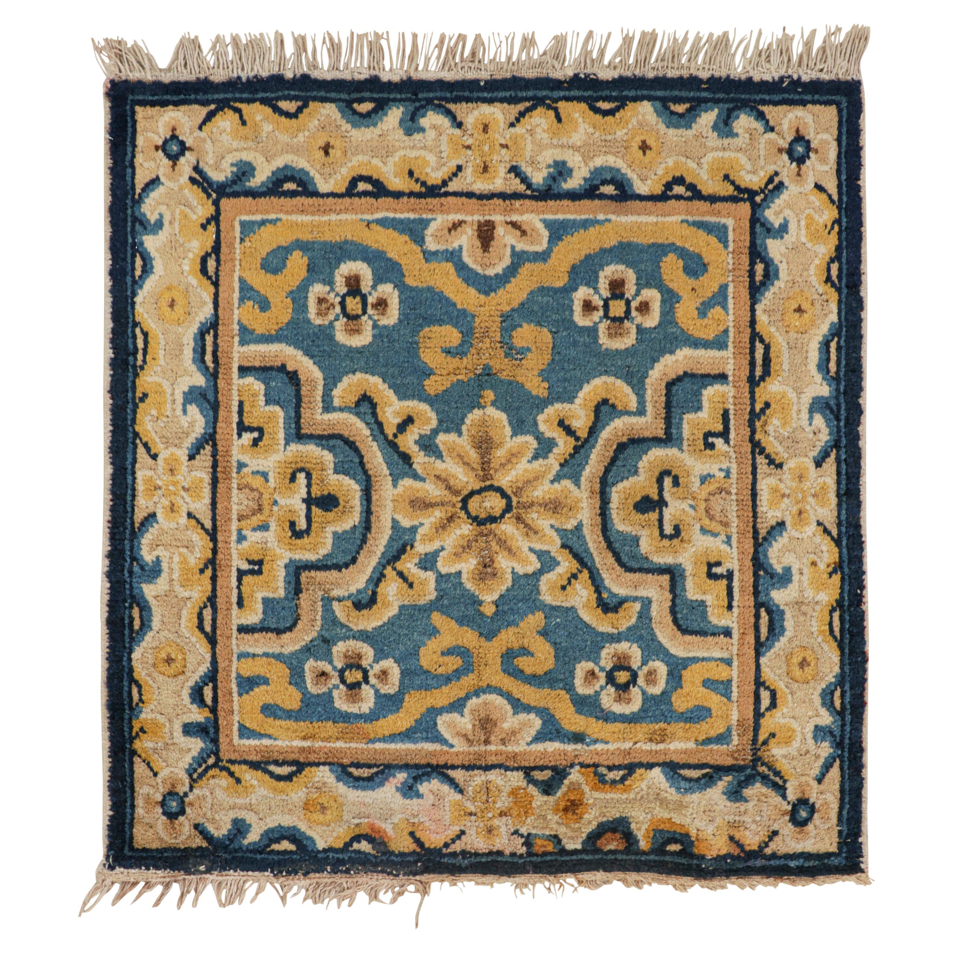 Antique Ningxia Square Rug in Blue with Gold Floral Patterns, from Rug ...
