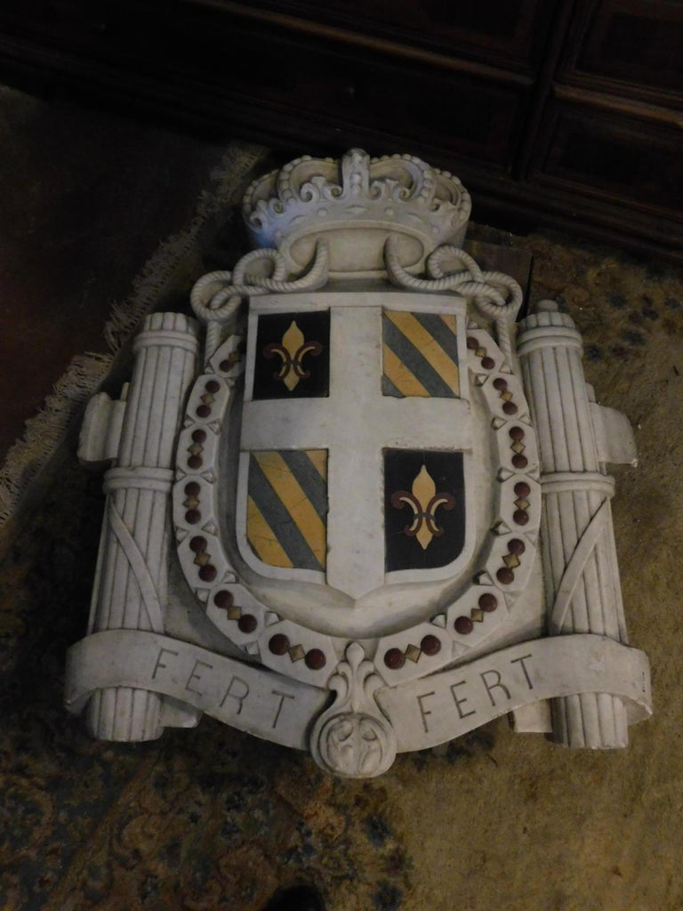 Antique Noble Emblem in White Marble Inlaid Italian, Noble Family of ...