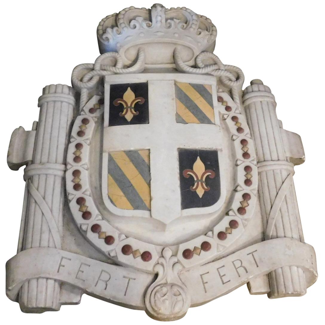 Antique Noble Emblem in White Marble Inlaid Italian, Noble Family of ...