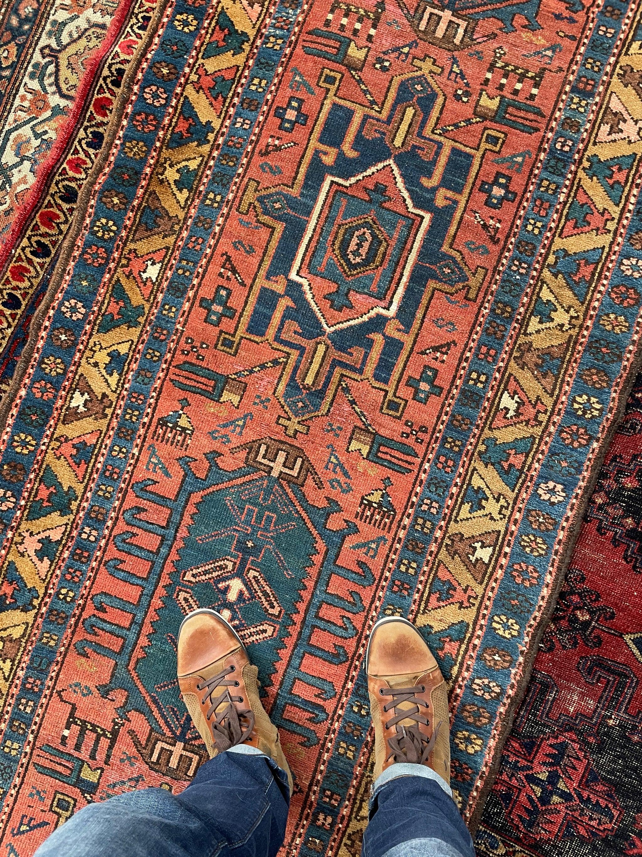 Antique Northwest Runner in Deep Salmon-Terracotta Field with Camel ...