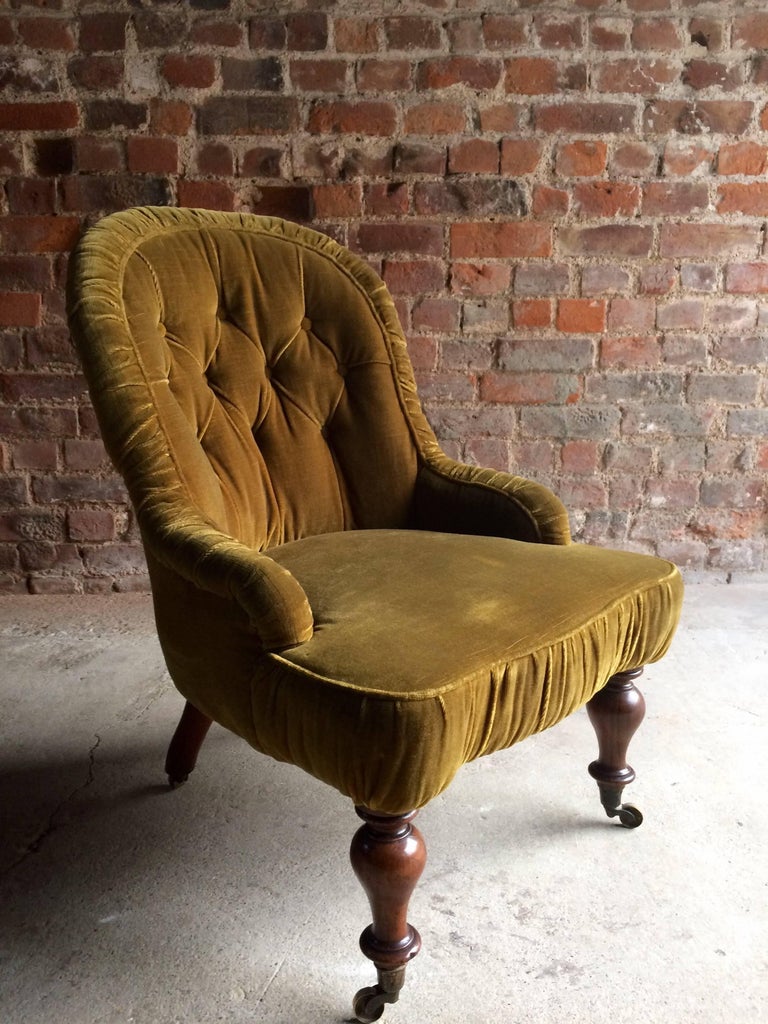 Antique Nursing Chair Button Back Victorian 19th Century Rosewood Green ...