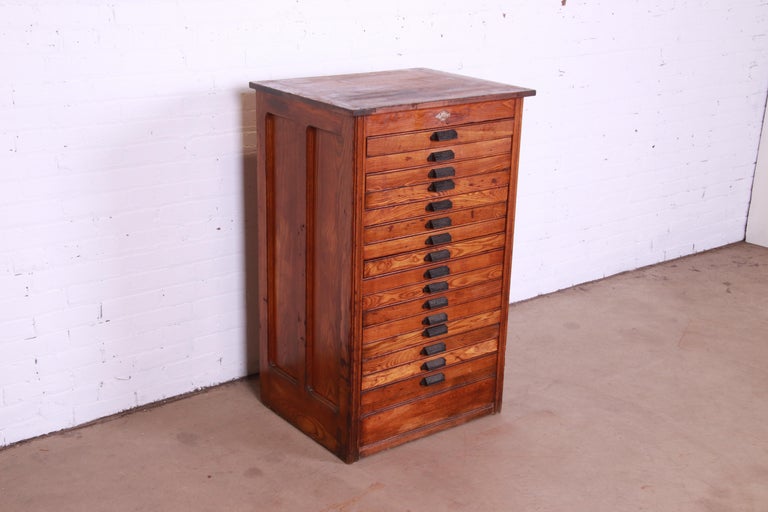 Antique Oak 16-Drawer Blueprint Flat File Cabinet by Hamilton, circa ...