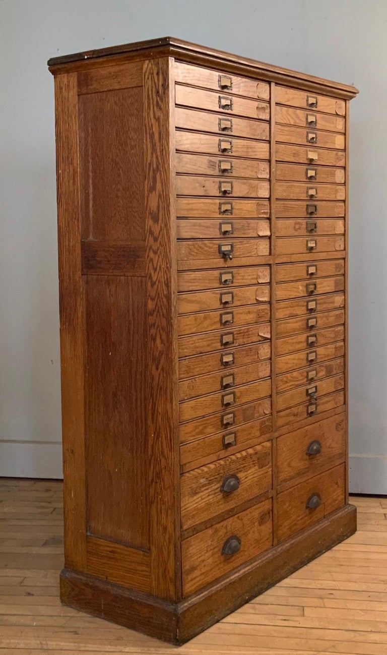 Antique Oak 40 Drawer Printers Flat File Cabinet For Sale at 1stDibs