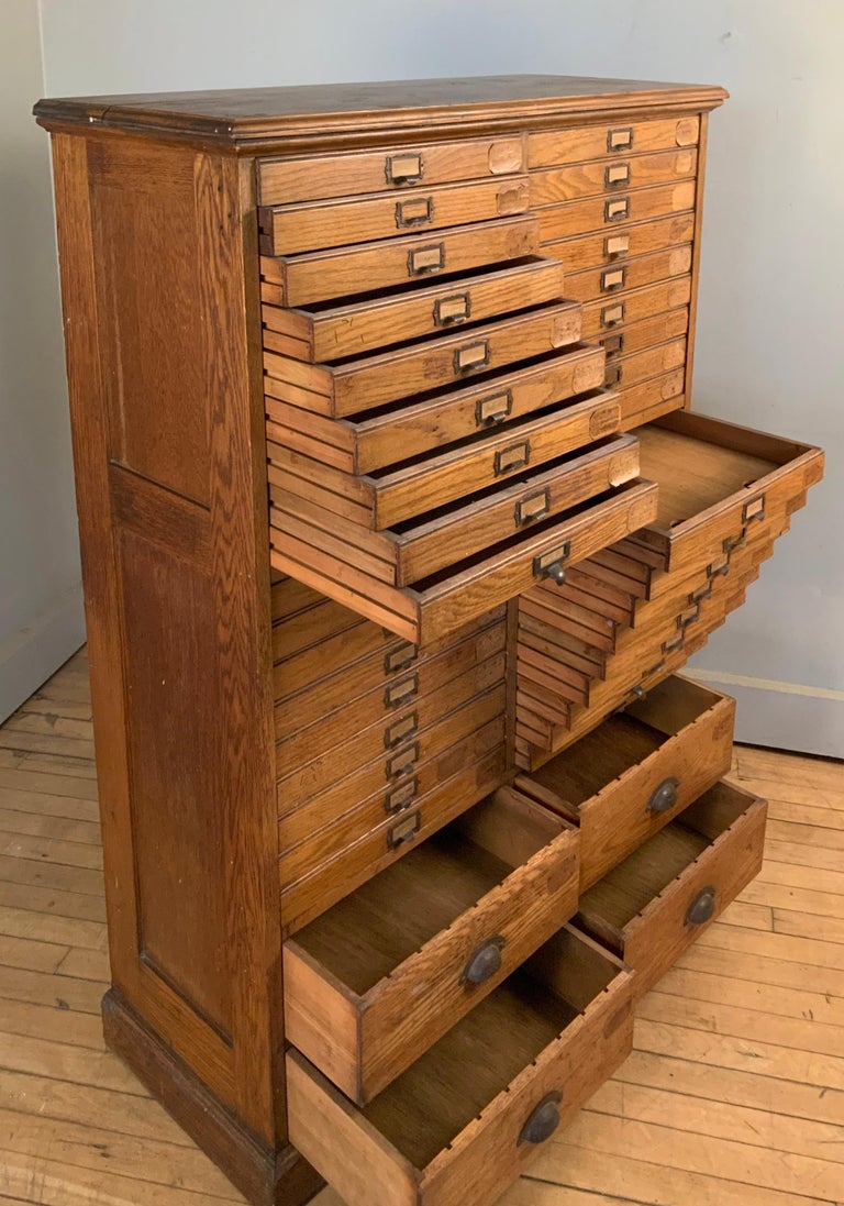 Antique Oak 40 Drawer Printers Flat File Cabinet For Sale at 1stDibs