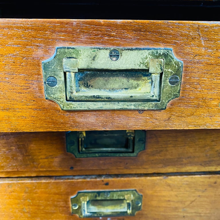 Antique Oak 5-Drawer Collectors Cabinet with Brass Handles, Early 19th ...