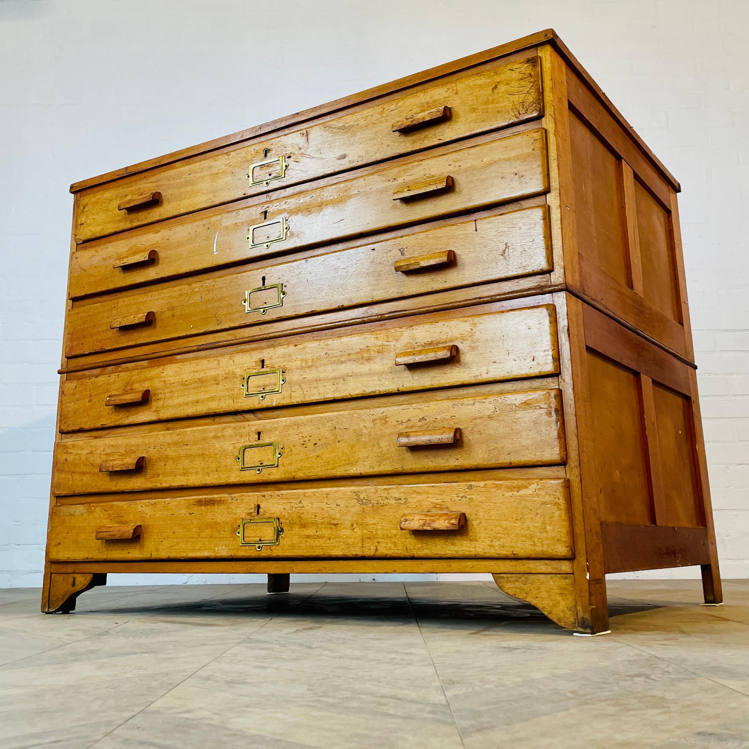 Antique Oak 6-Drawer Two-Tier Architects Plan Chest at 1stDibs