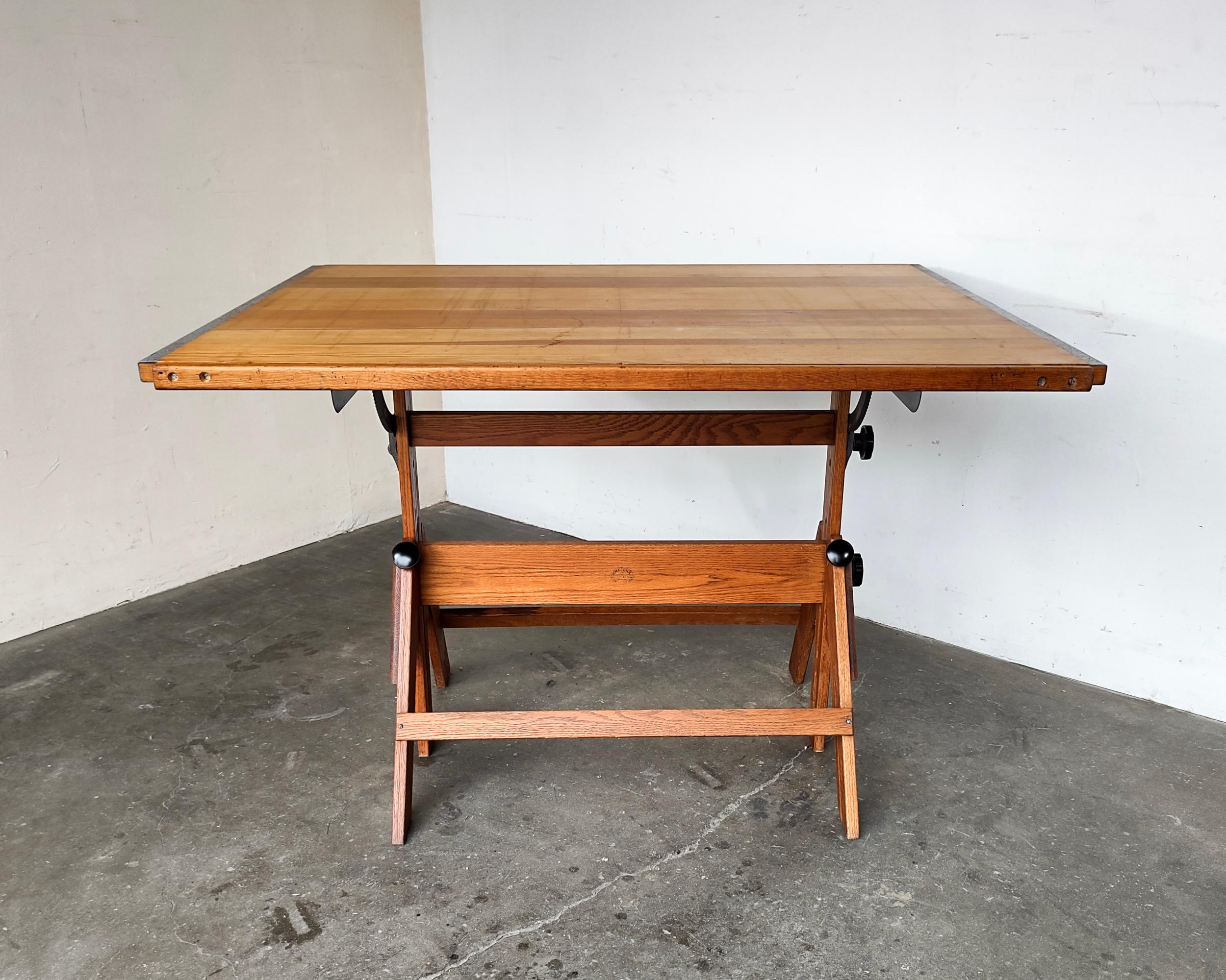 Antique Oak and Birch Drafting Table / Desk by Anco-Bilt 1950s For Sale ...