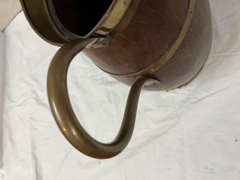 Antique Oak and Brass Barrell Pitcher or Umbrella Holder For Sale at 1stDibs