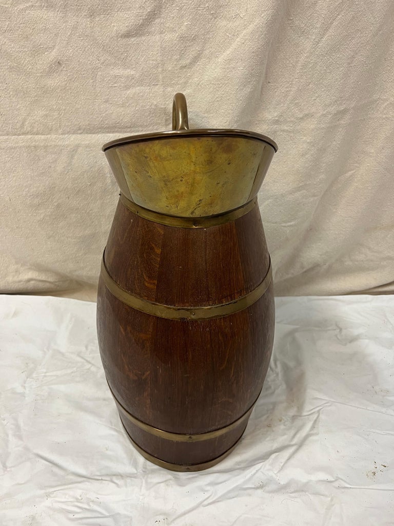 Antique Oak and Brass Barrell Pitcher or Umbrella Holder For Sale at 1stDibs