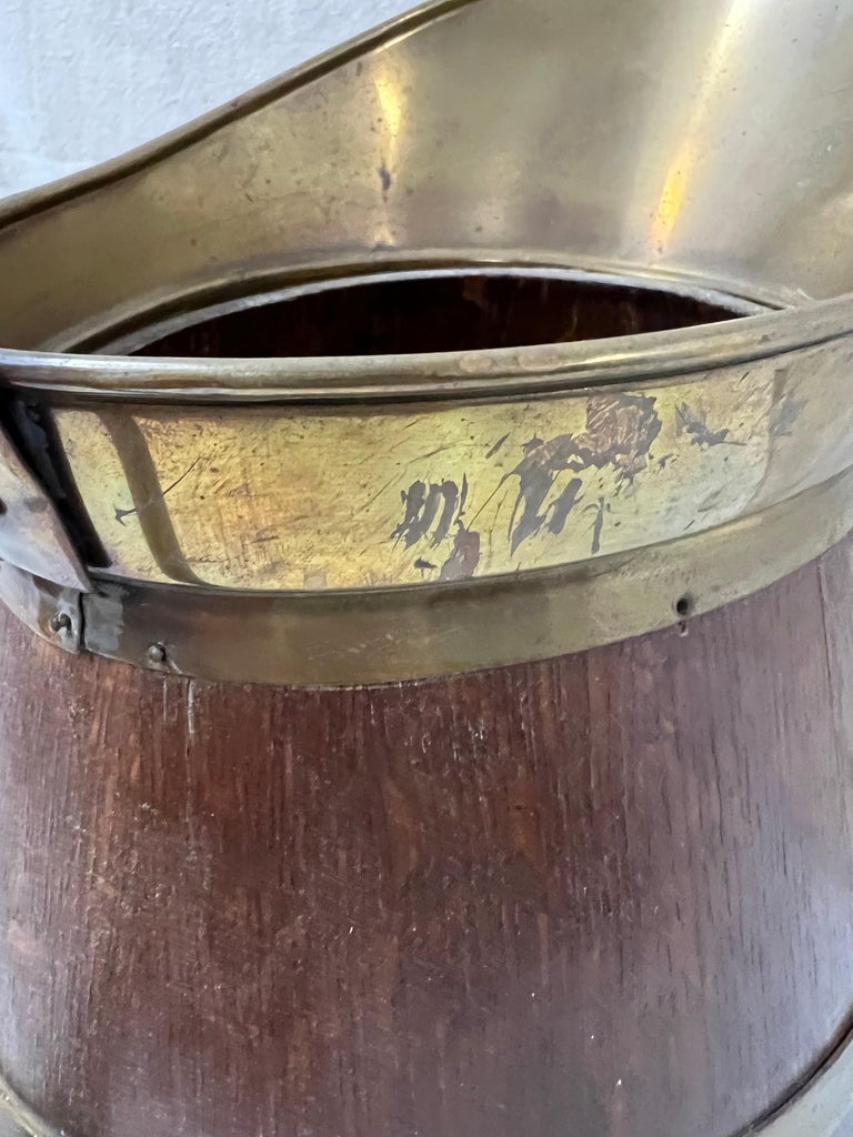 Antique Oak and Brass Barrell Pitcher or Umbrella Holder For Sale at 1stDibs