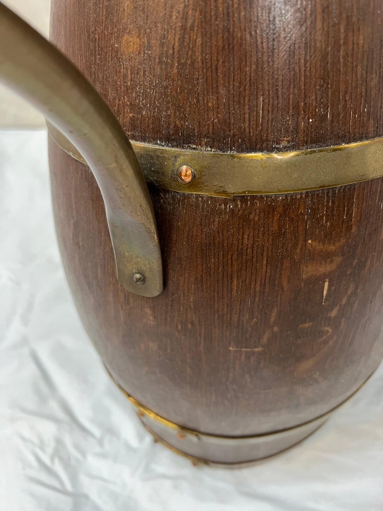 Antique Oak and Brass Barrell Pitcher or Umbrella Holder For Sale at 1stDibs