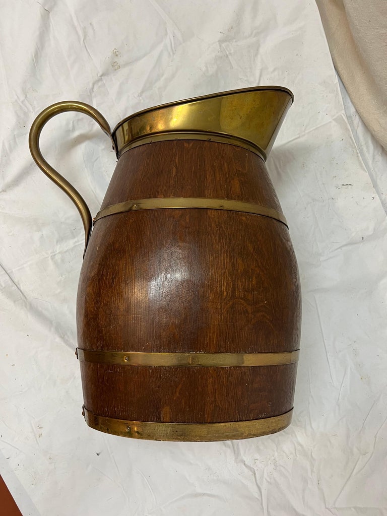 Antique Oak and Brass Barrell Pitcher or Umbrella Holder For Sale at 1stDibs