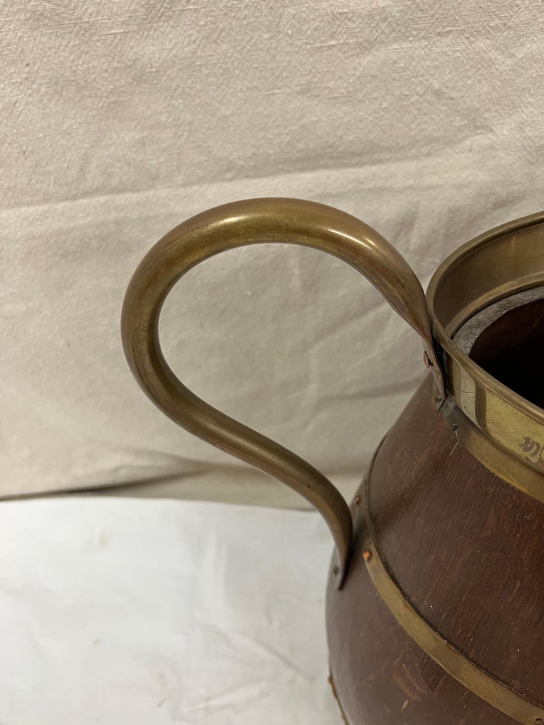 Antique Oak and Brass Barrell Pitcher or Umbrella Holder For Sale at 1stDibs