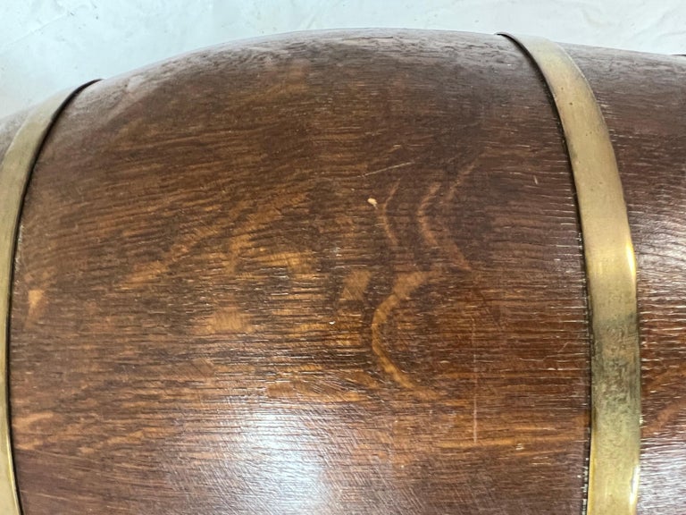 Antique Oak and Brass Barrell Pitcher or Umbrella Holder For Sale at 1stDibs
