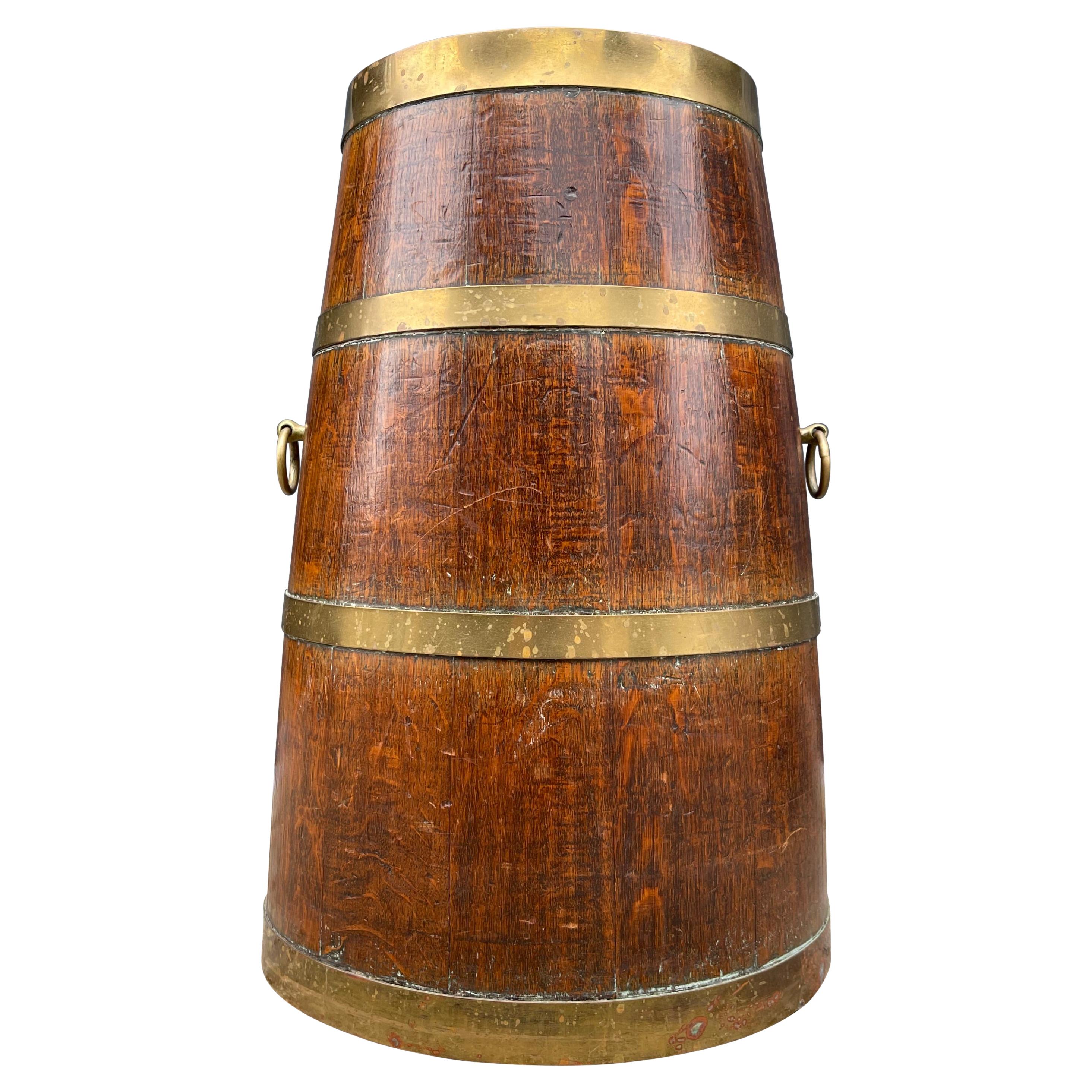 Handcrafted Antique Oak and Brass Barrel Shaped Umbrella and Sticks ...