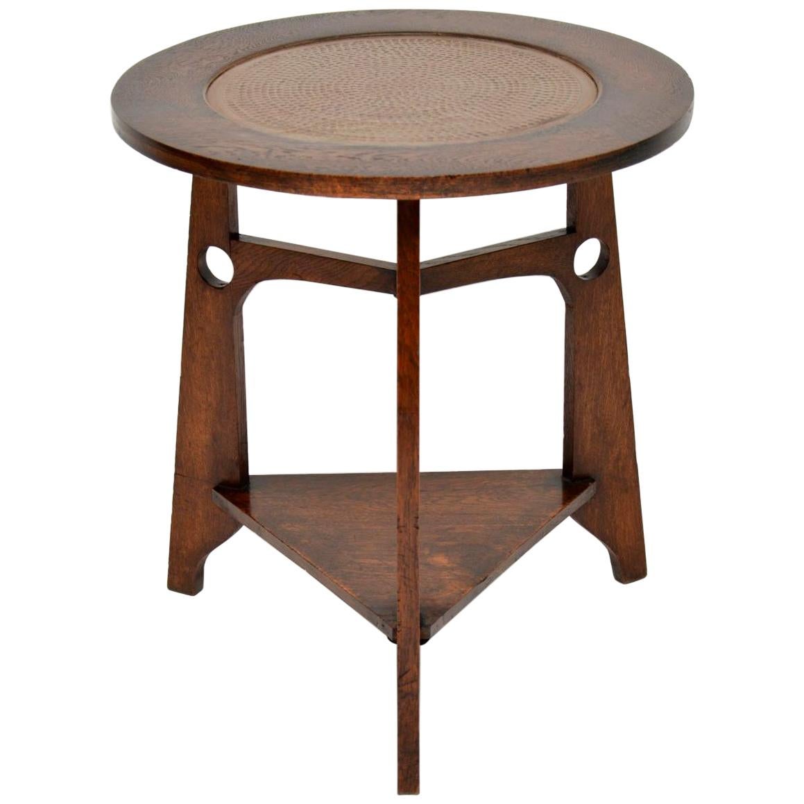 Antique Oak and Copper Arts and Crafts Side Table at 1stDibs