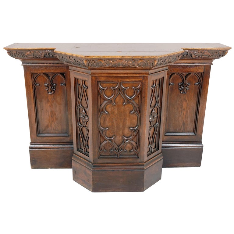 Antique Oak Bar, Gothic Revival Carved Oak Pulpit, Scotland 1890, B2056 ...