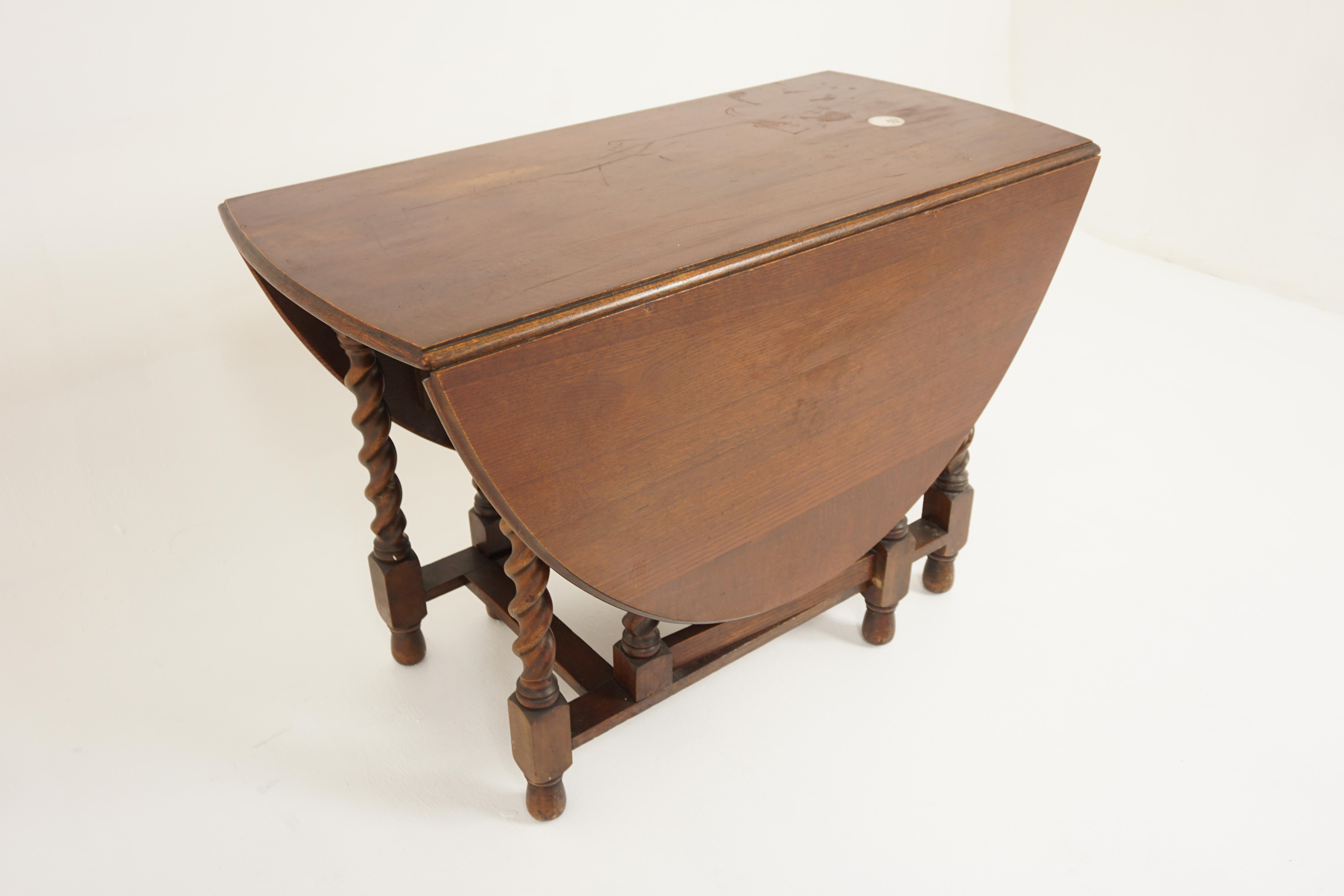 Antique Oak Barley Twist Gateleg Table, Drop Leaf, Scotland 1920, H1095 ...